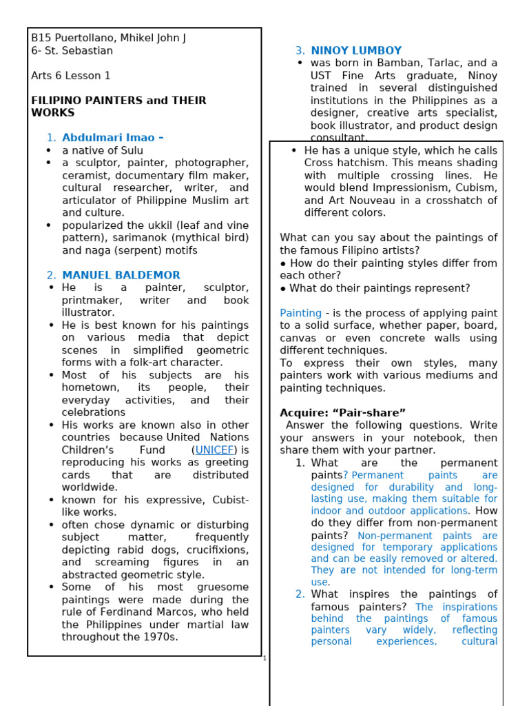 arts 6 2nd quarter | PDF | Paintings | Plastic Arts