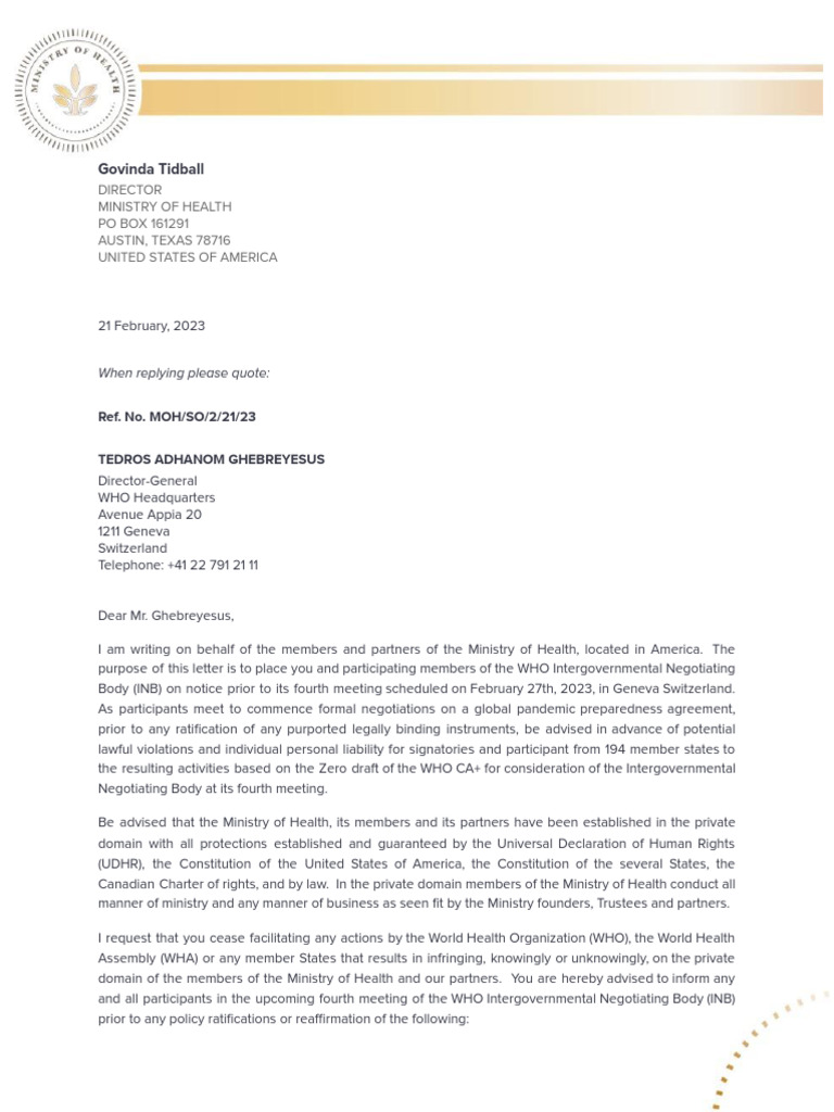 WHO Letter - February 21, 2023 (Signed) | PDF | Ratification | World ...