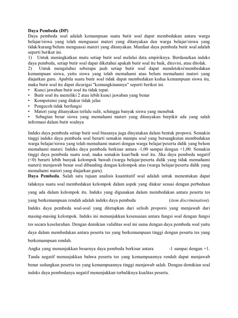 Kriteria dan Rumus Daya Pembeda Soal | PDF