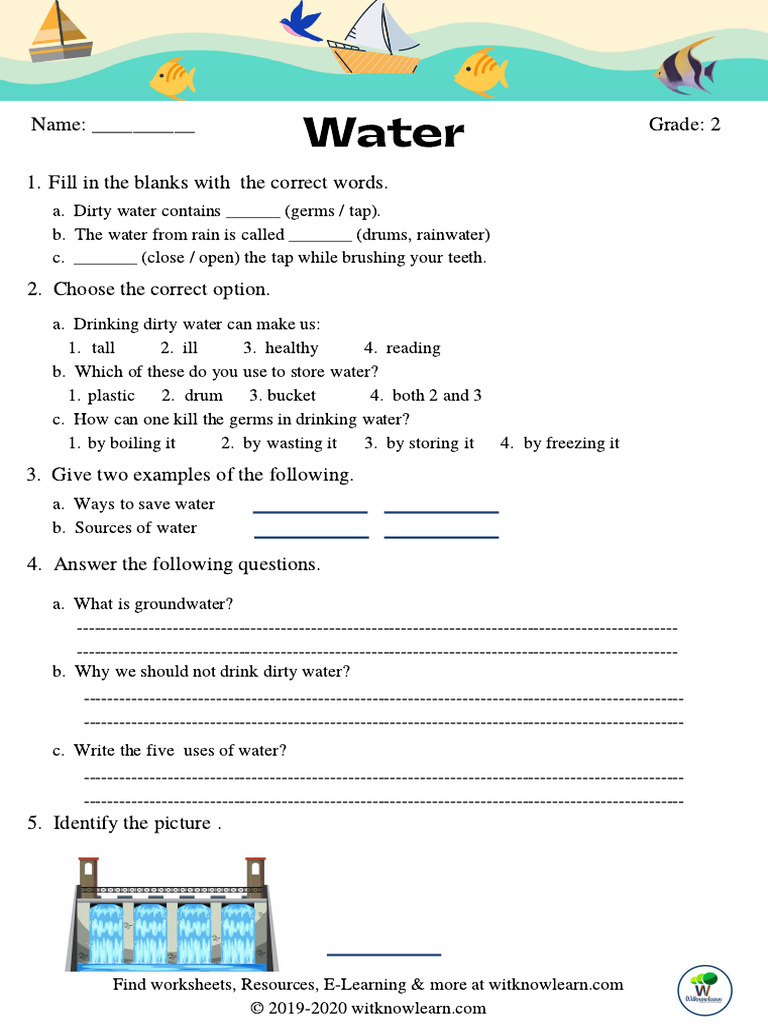 Grade 2 Water Sources and Uses Worksheet | PDF