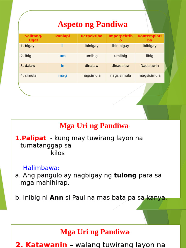 Power Point GR 10 Pandiwa - Notes | PDF
