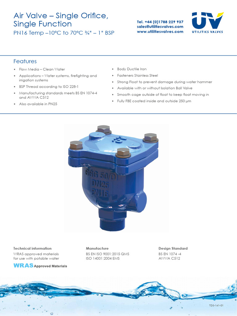 Single Orifice Air Valve Specifications | PDF | Valve | Screw