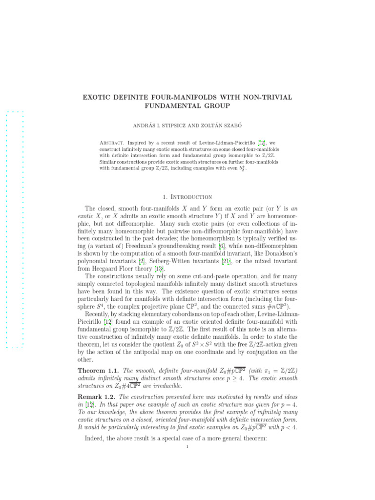 Exotic Four-Manifolds with π1 = Z/2Z | PDF | Manifold | Geometry