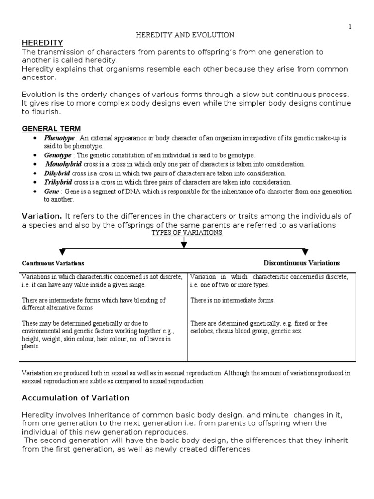 Heredity And Evolution Pdf Sex Heredity 5845