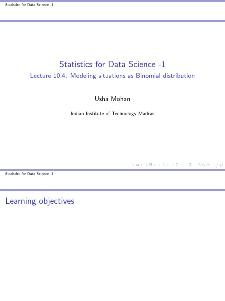 Lecture 10 - 4 - Binomial Models | PDF | Multiple Choice | Statistics