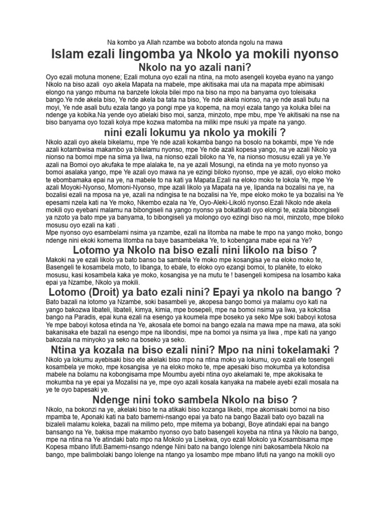 Islam Ezali Lingomba Ya Nkolo Ya Mokili Nyonso | PDF