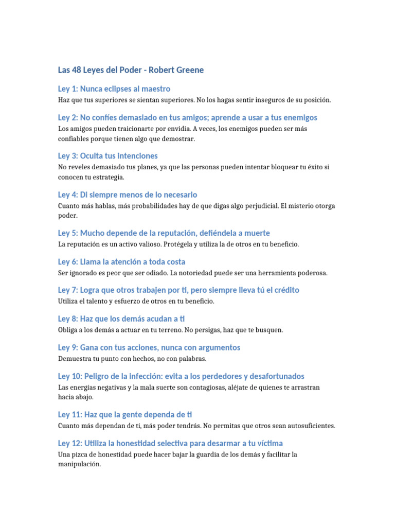 Las 48 Leyes Del Poder Resumen | PDF