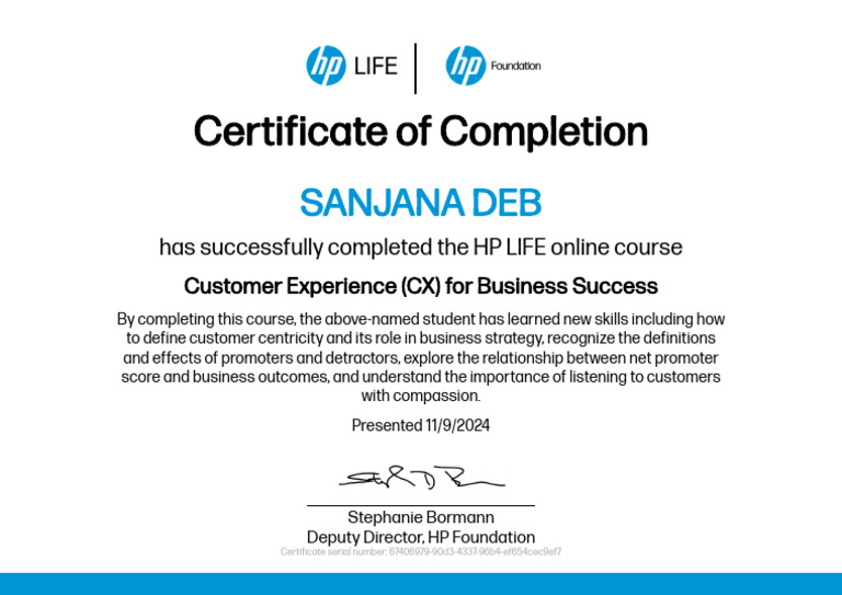 SANJANA DEB CERTIFICATE | PDF