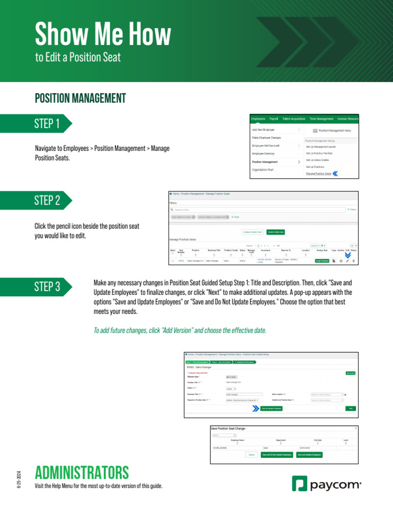 Edit Position Seats in Management Guide | PDF