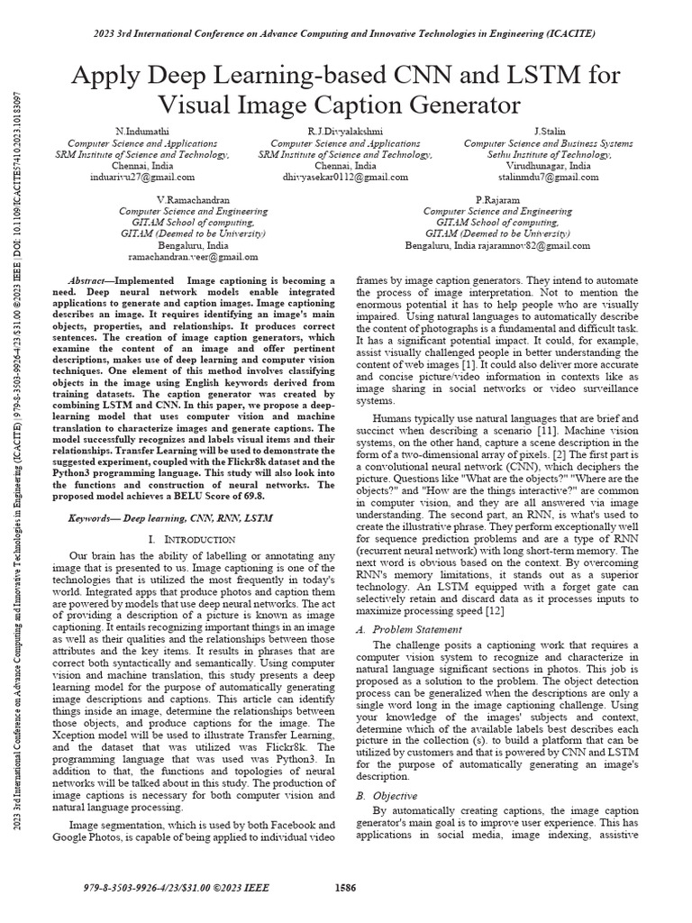 Apply Deep Learning-Based CNN and LSTM For Visual Image Caption Generator | PDF | Deep Learning ...