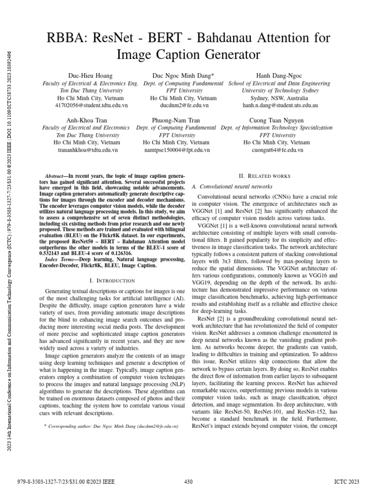 RBBA ResNet - BERT - Bahdanau Attention For Image Caption Generator | PDF | Deep Learning | Glove