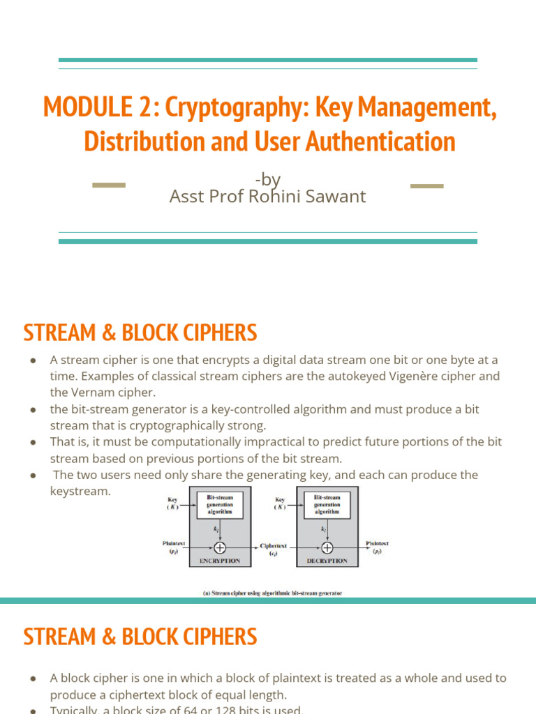 MODULE 2 - Cryptography - Key Management, Distribution and User Authentication-1 | PDF | Cipher ...