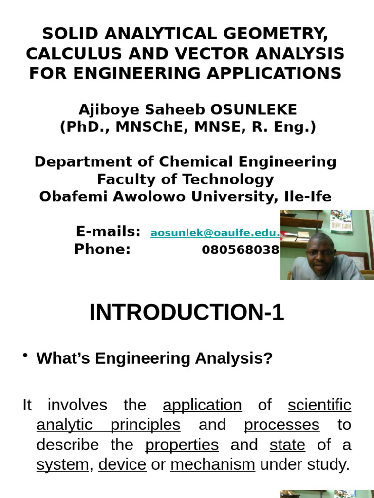 CHE 305 Lesson 1 Note | PDF | Vector Space | Analytic Geometry