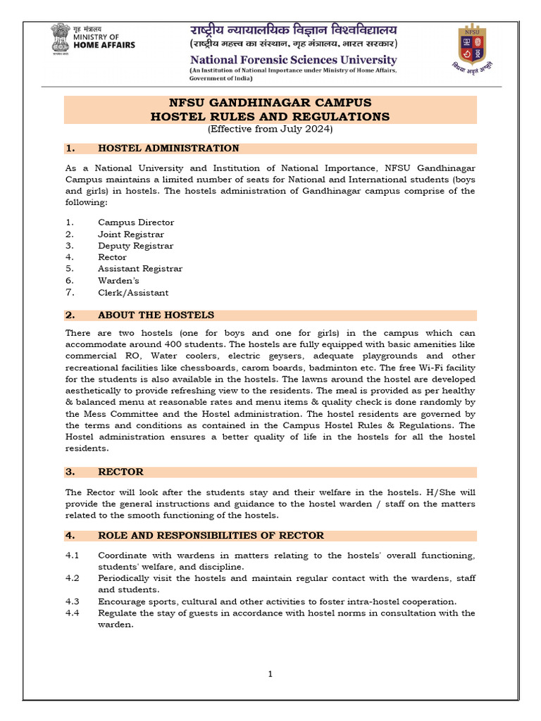 Hostel Rules and Regulations - NFSU - 22072024 | PDF | Thesis