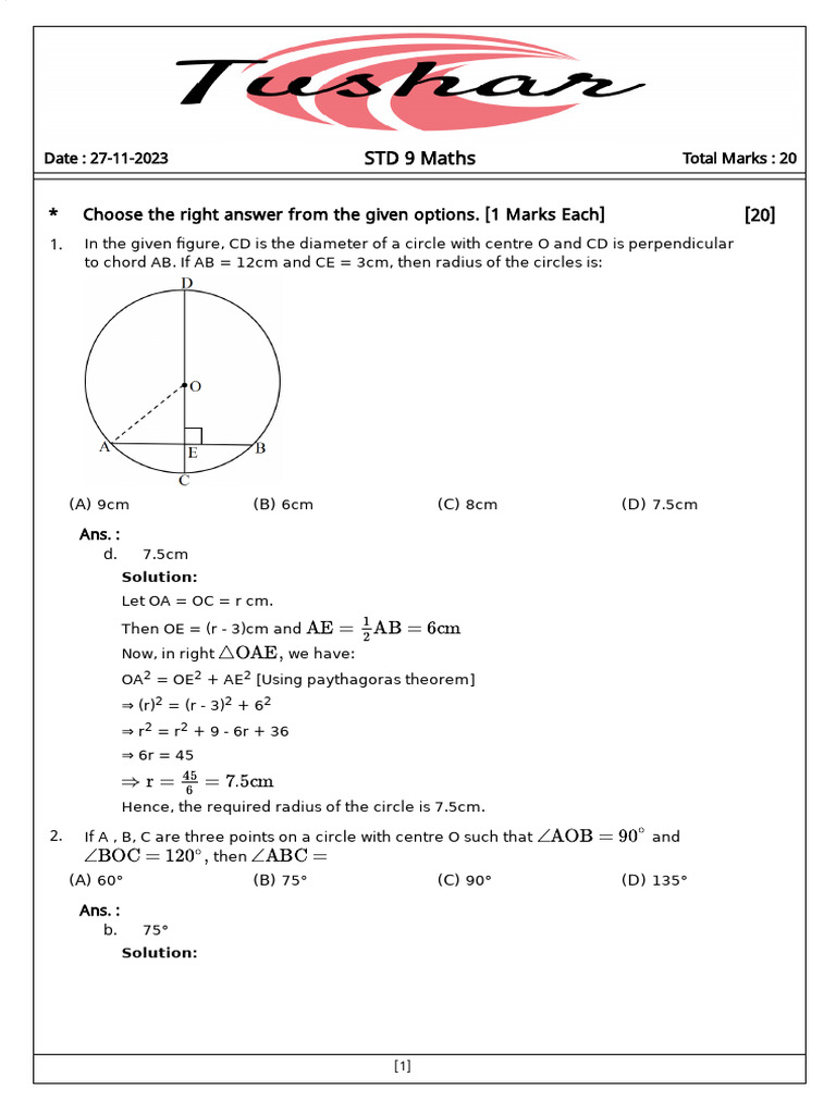 Circle Geometry Problem Solutions | PDF | Circle | Euclidean Geometry