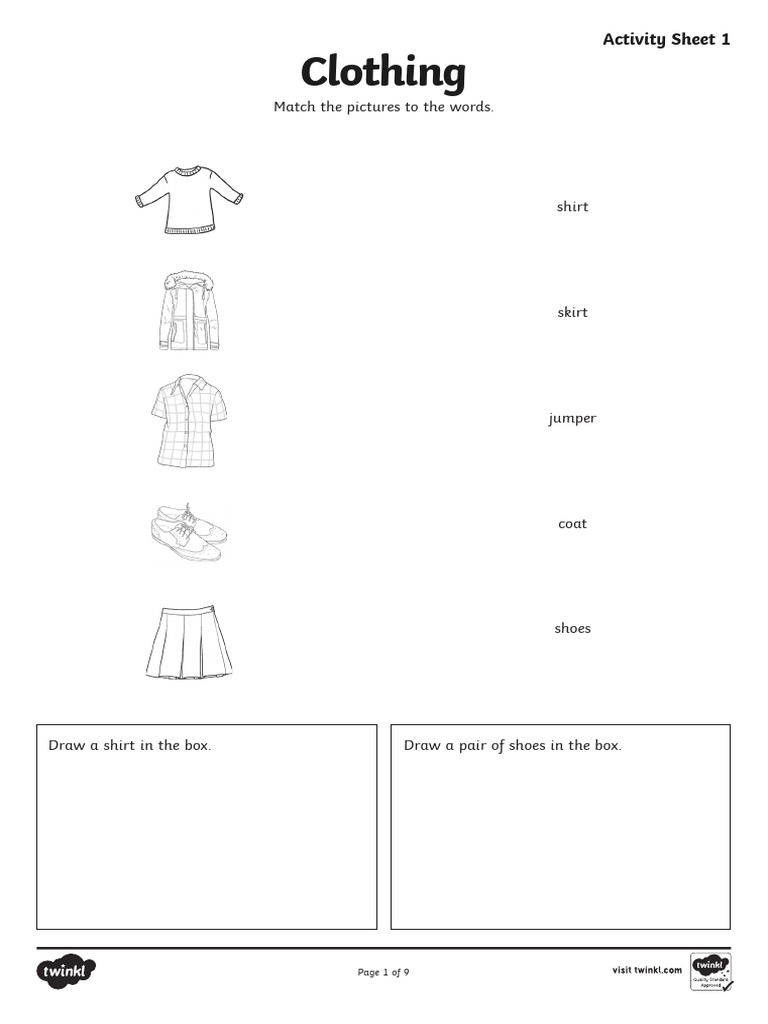 Clothing Activity Sheets for Kids | PDF | Sock | Sweater