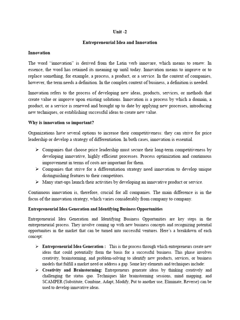 Innovation in Entrepreneurial Ideas | PDF | Entrepreneurship | Innovation