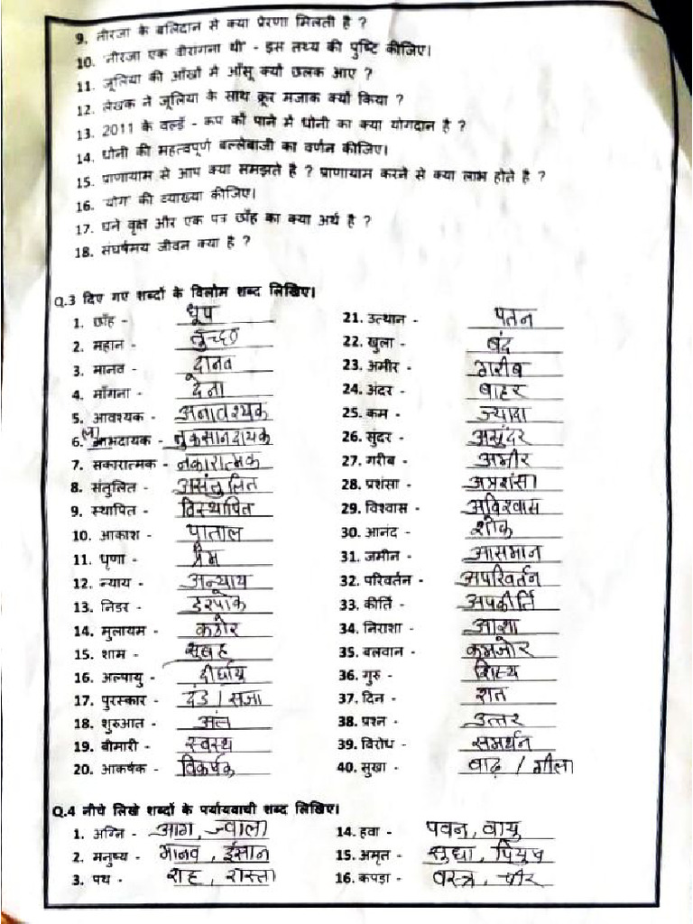 Std-7th Hindi Revision W.S Answer Key | PDF