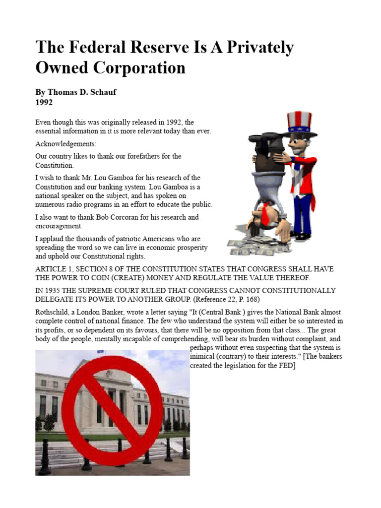 Tom Schauf The Federal Reserve Is A Privately Owned Corporation | PDF ...