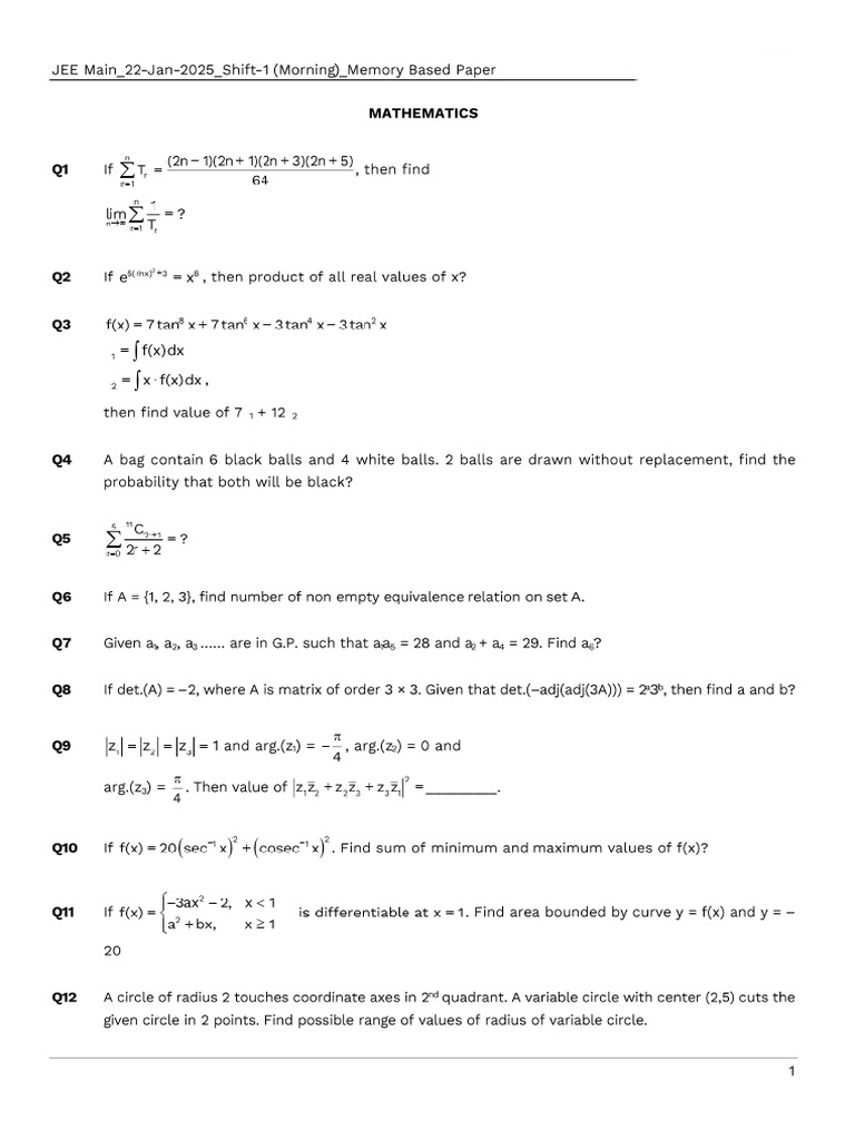 JEE Main 22-Jan-2025 Shift-1 | PDF | Light | Electronvolt