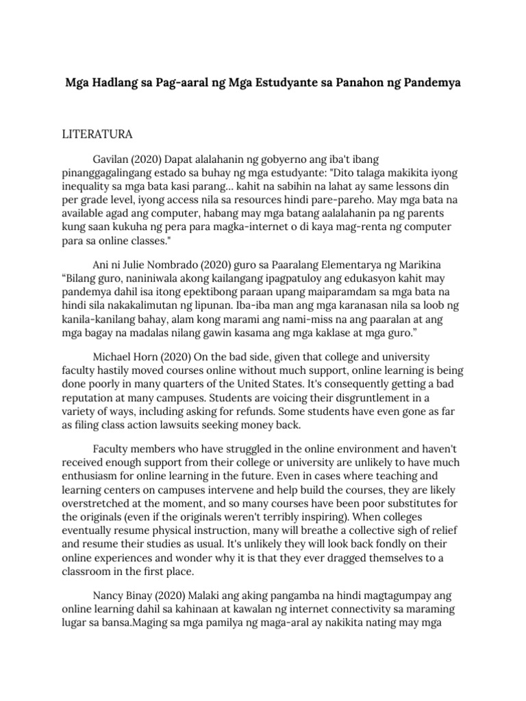 Mga Hadlang Sa Pag-Aaral NG Mga Estudyante Sa Panahon NG Pandemya | PDF | Educational Technology