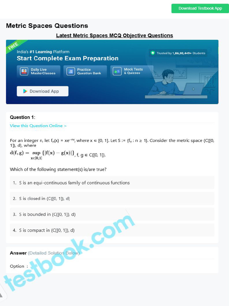 MCQ On Metric Spaces 6490498a0374a99978633659 | PDF
