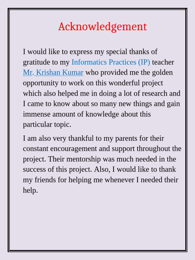 Acknowledgement Sample Ip | PDF