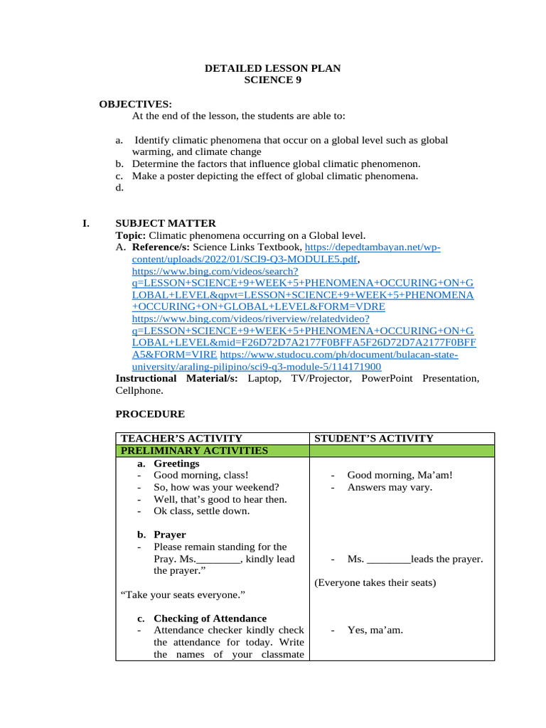 Lesson_Plan_ SCIENCE 9 | PDF | Greenhouse Effect | Greenhouse Gas
