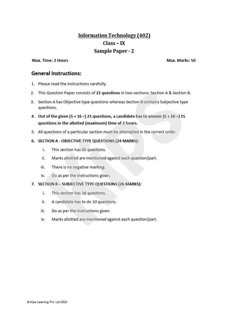 Class IX IT Sample Paper - Employability Skills | PDF | Spreadsheet ...