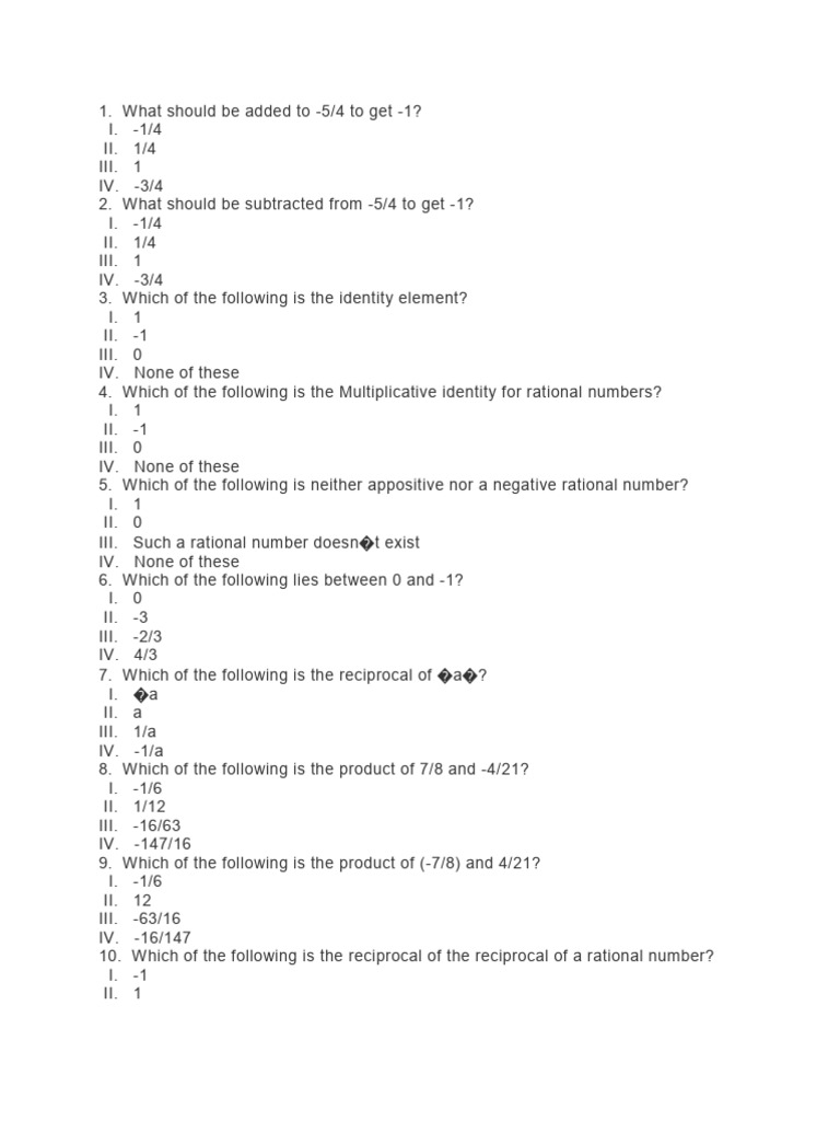 Rational Number Questions and Answers | PDF