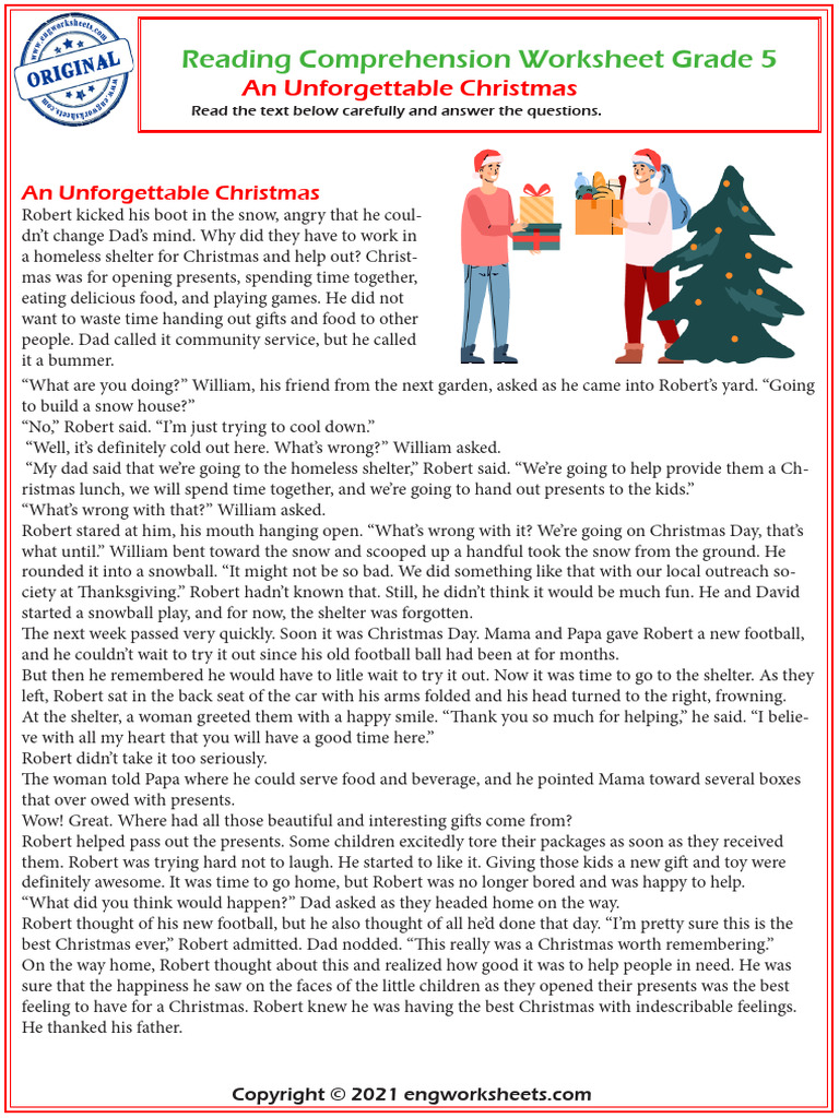 qQgygXETqZ 5th Grade An Unforgettable Christmas Reading Comprehension ...