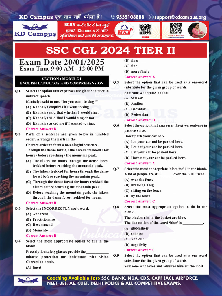 SSC CGL 2024 Tier II Question Paper | PDF | Mental Health | Physical ...