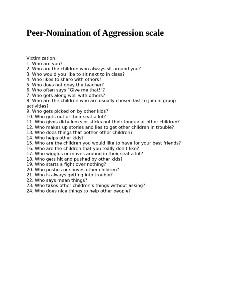 Peer Nomination of Aggression scale | PDF