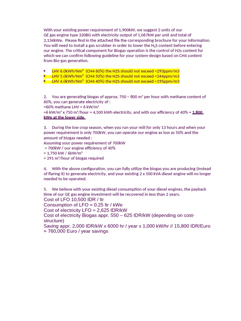 Biogas To Power Calculation | PDF