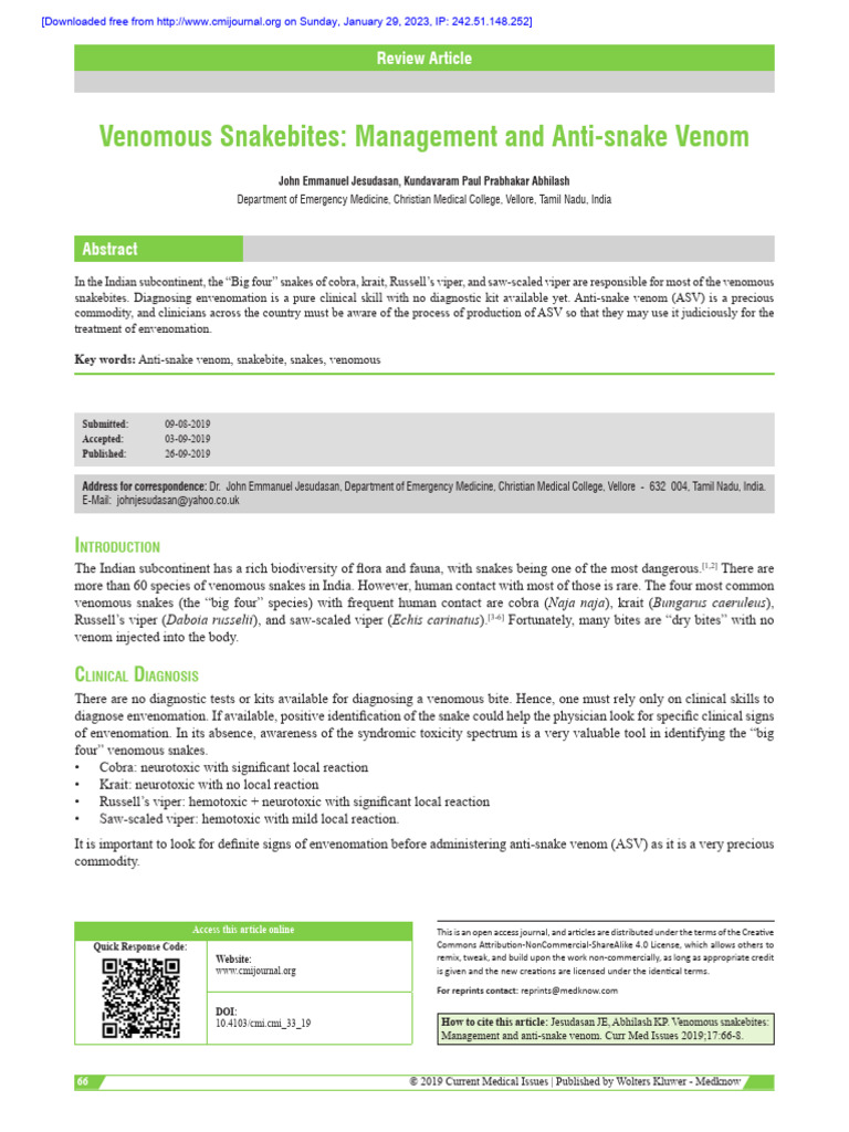 Snake bite management | PDF | Bleeding | Clinical Medicine