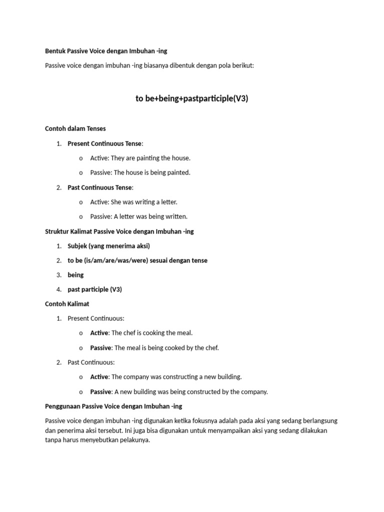 Bentuk Passive Voice dengan Imbuhan-ing | PDF | Grammar | Semantic Units