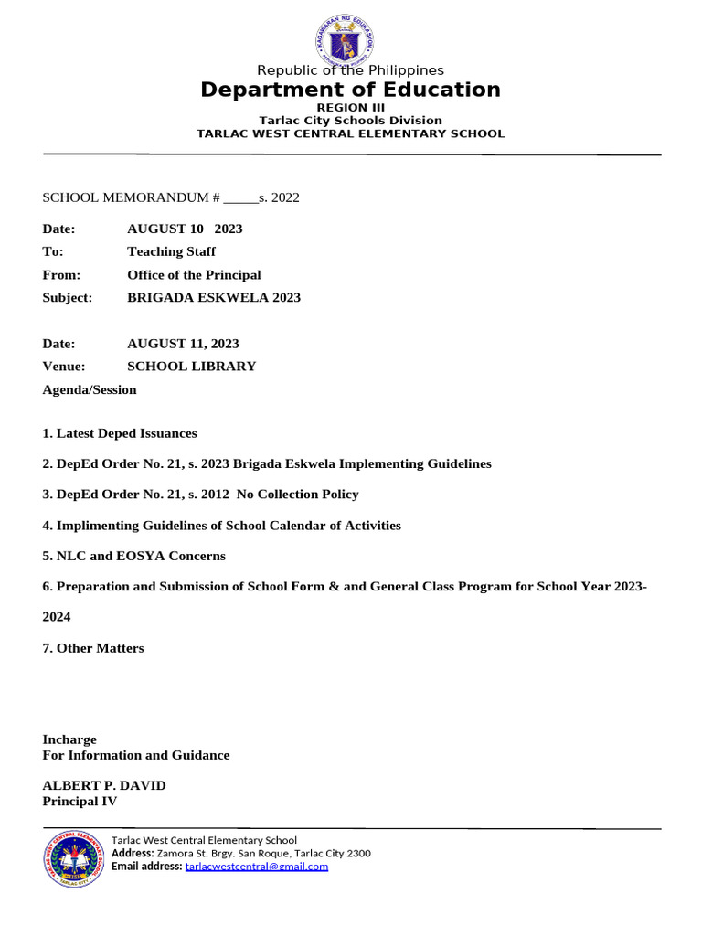 SCHOOL-MEMORANDUM-SY-2023-2024 | PDF | Teachers