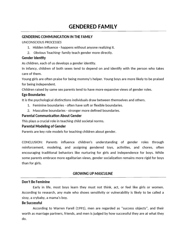 Group 2 GENDERED FAMILY and GENDERED EDUCATION 1 | PDF | Gender ...