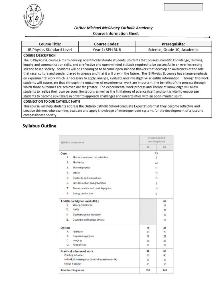 IB Physics SL Course Outline | PDF | Educational Assessment | Science