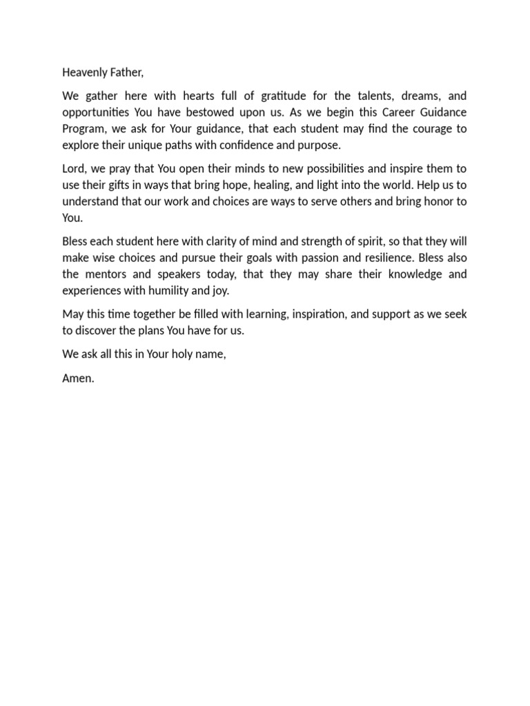 Opening Prayer for Career Guidance Program | PDF