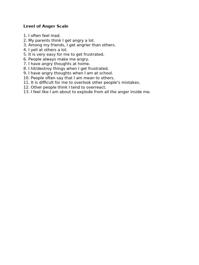 Level of Anger Scale | PDF