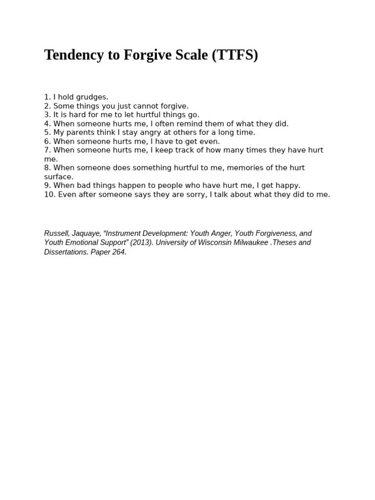 Tendency to Forgive Scale Overview | PDF