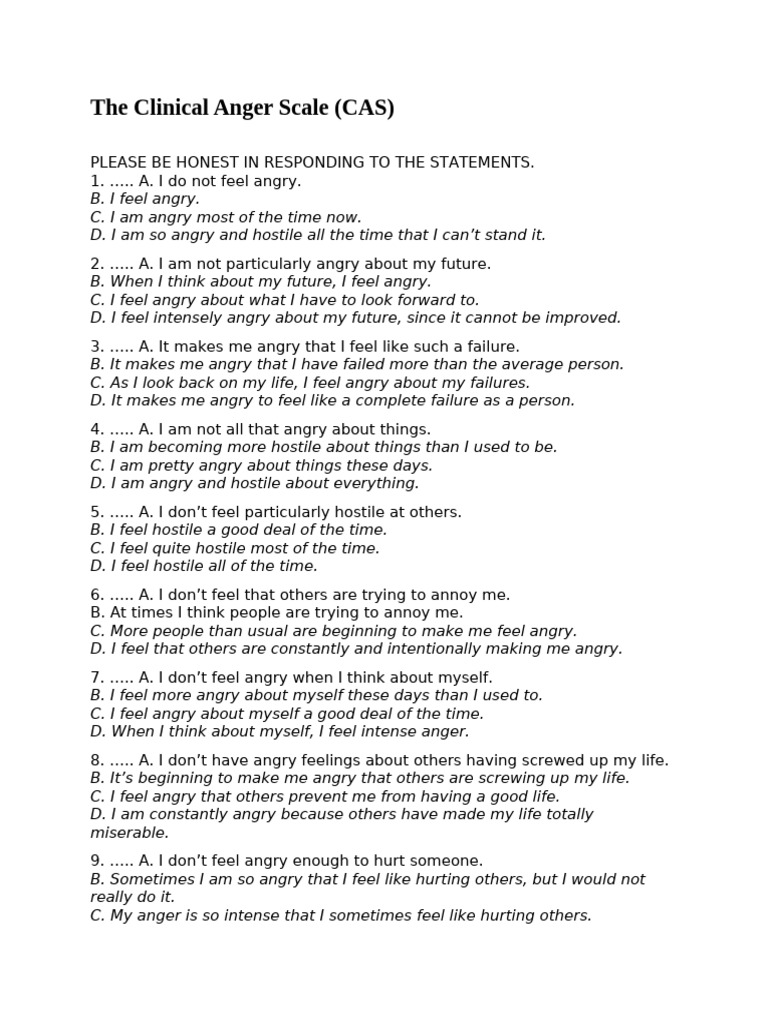 The Clinical Anger Scale | PDF | Anger | Psychology