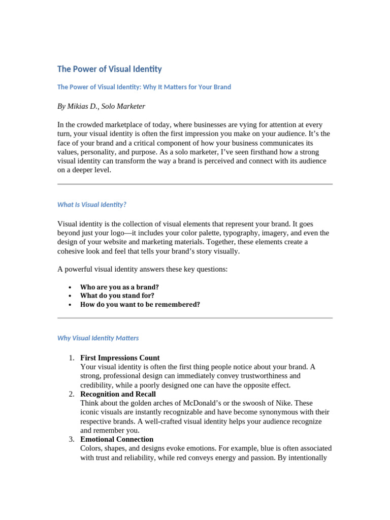 Mikias D The_Power_of_Visual_Identity | PDF | Brand | Logos