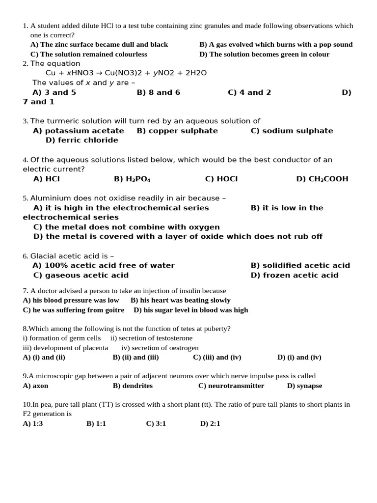 Chemistry MCQ Practice Questions | PDF