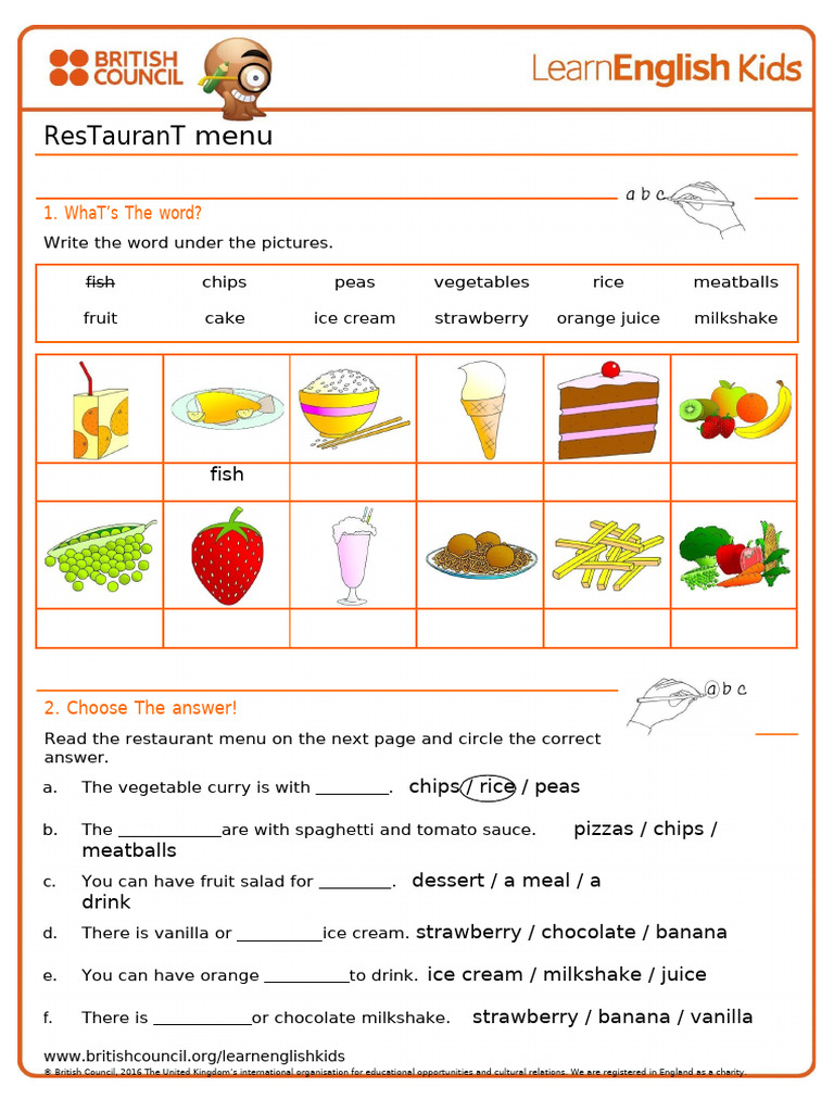 Writing a Restaurant Menu Guide | PDF