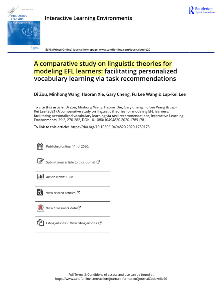 EFL Learners' Vocabulary Learning Models | PDF | Learning | Educational ...