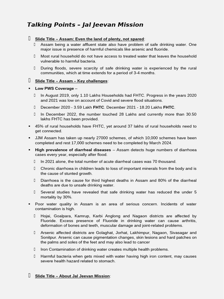 Talking_Points_JJM Assam | PDF | Drinking Water | Water Quality