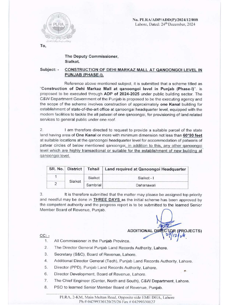 DC Sialkot - Construction & Revamping of DMM at Qanoongoi Level | PDF