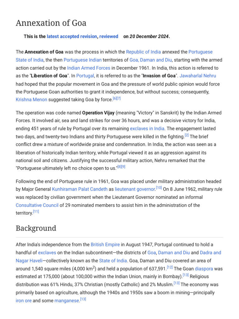 Annexation of Goa - Wikipedia | PDF | Military